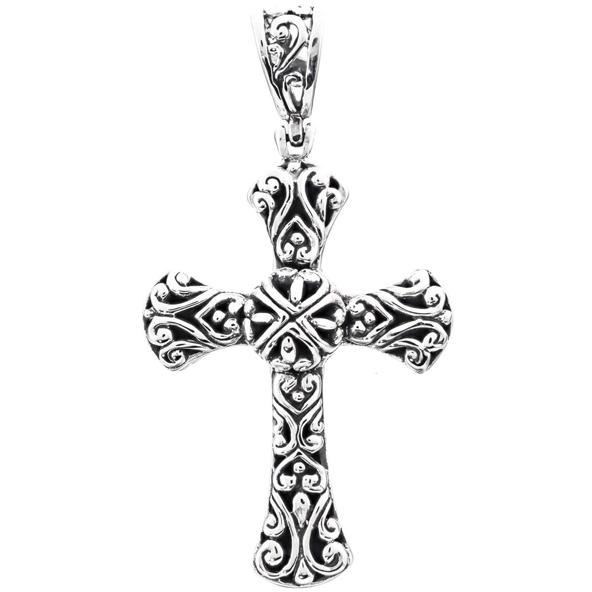 Latin Cross Bali Scrollwork 925 Sterling Silver Pendant, 2 1/16"