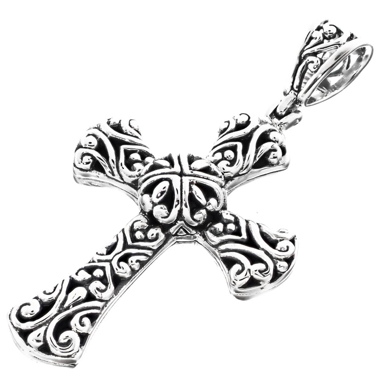 Latin Cross Bali Scrollwork 925 Sterling Silver Pendant, 2 1/16"