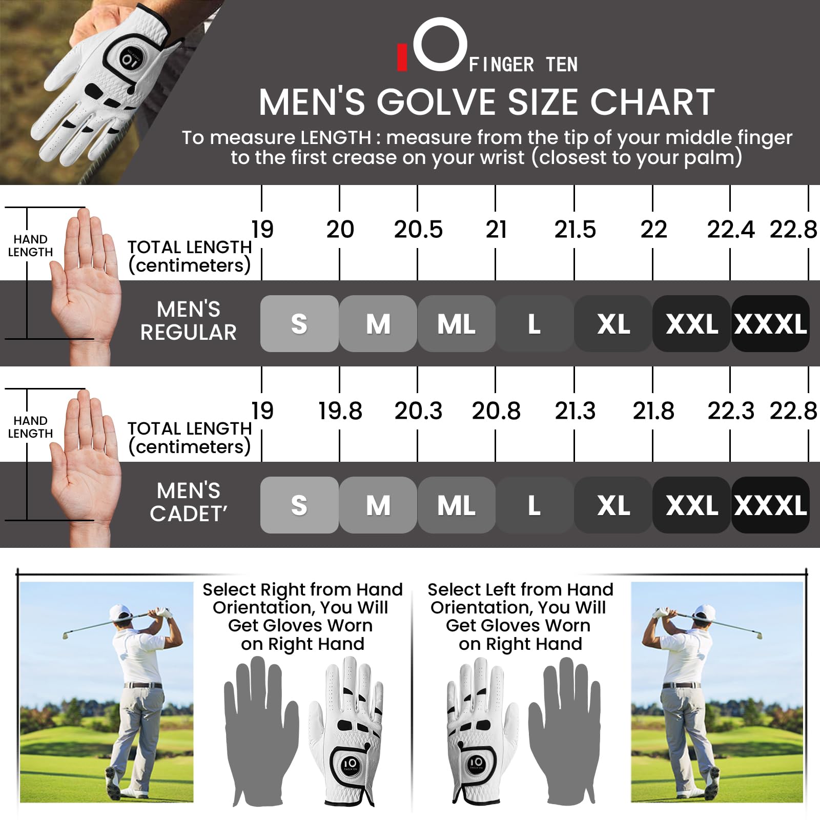 Men’s Golf Glove Left Hand Right with Ball Marker Value 2 Pack, Weathersof Grip Soft Comfortable, Fit Size Small Medium ML Large XL, by Finger Ten (M/Large, Left)