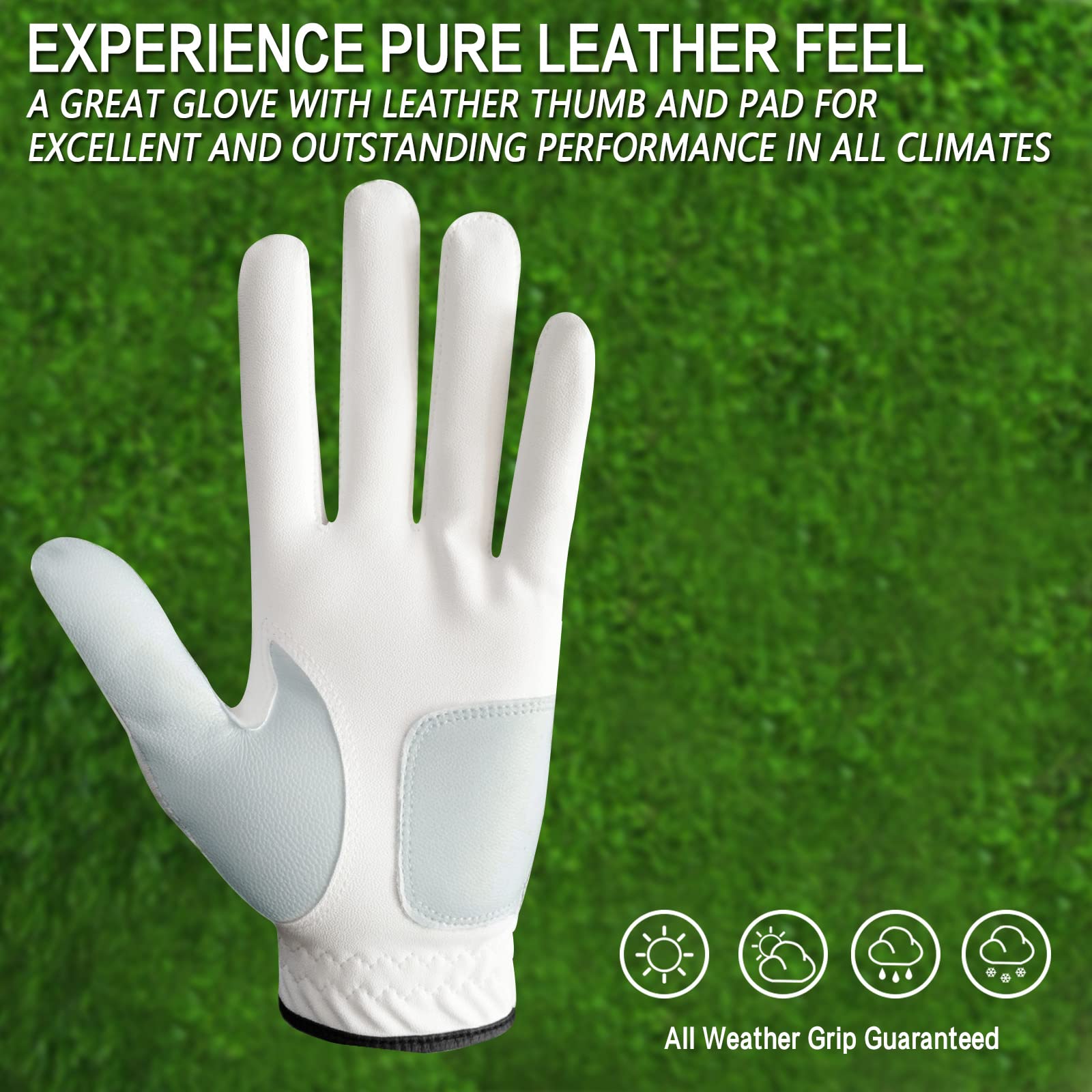 Men’s Golf Glove Left Hand Right with Ball Marker Value 2 Pack, Weathersof Grip Soft Comfortable, Fit Size Small Medium ML Large XL, by Finger Ten (M/Large, Left)