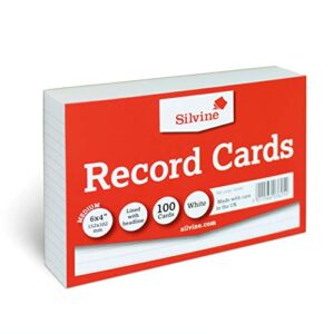 silvine a6 white record cards - lined with headline, 100 cards per pack (size 6x4")