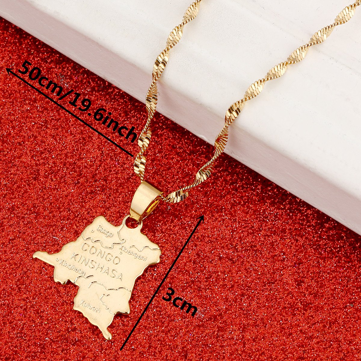 Democratic Republic of The Congo Gold DRC Pendant Congolese Necklace Chain Jewelry