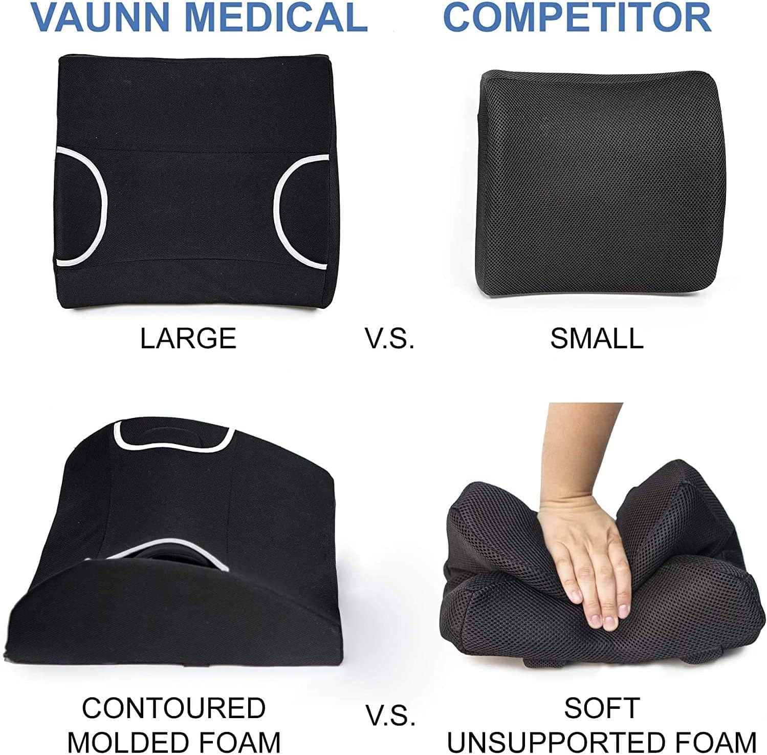 Vaunn Medical Seat Cushion, Lumbar Support Pillow for Office Chair with Removable Firm Insert