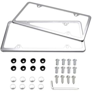 license plate frames, indeed buy 2 pcs 4 holes slim stainless steel polish mirror license plate frame and chrome screw caps