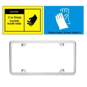 License Plate Frames, Indeed BUY 2 Pcs 4 Holes Slim Stainless Steel Polish Mirror License Plate Frame and Chrome Screw Caps