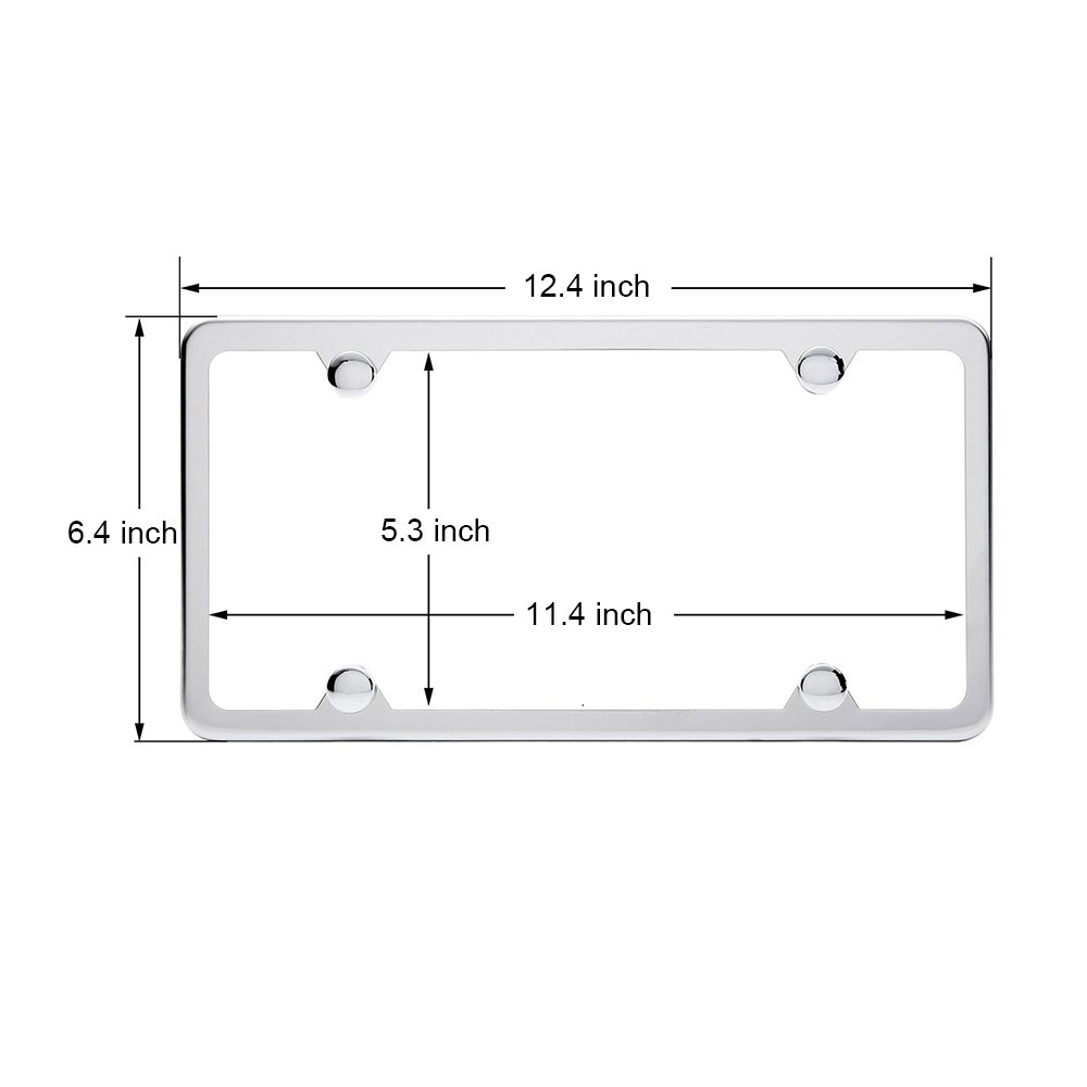 License Plate Frames, Indeed BUY 2 Pcs 4 Holes Slim Stainless Steel Polish Mirror License Plate Frame and Chrome Screw Caps