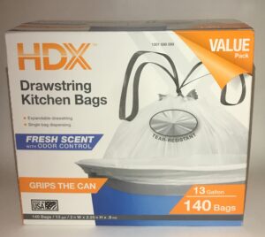 hdx drawstring white kitchen bags/ 140 count