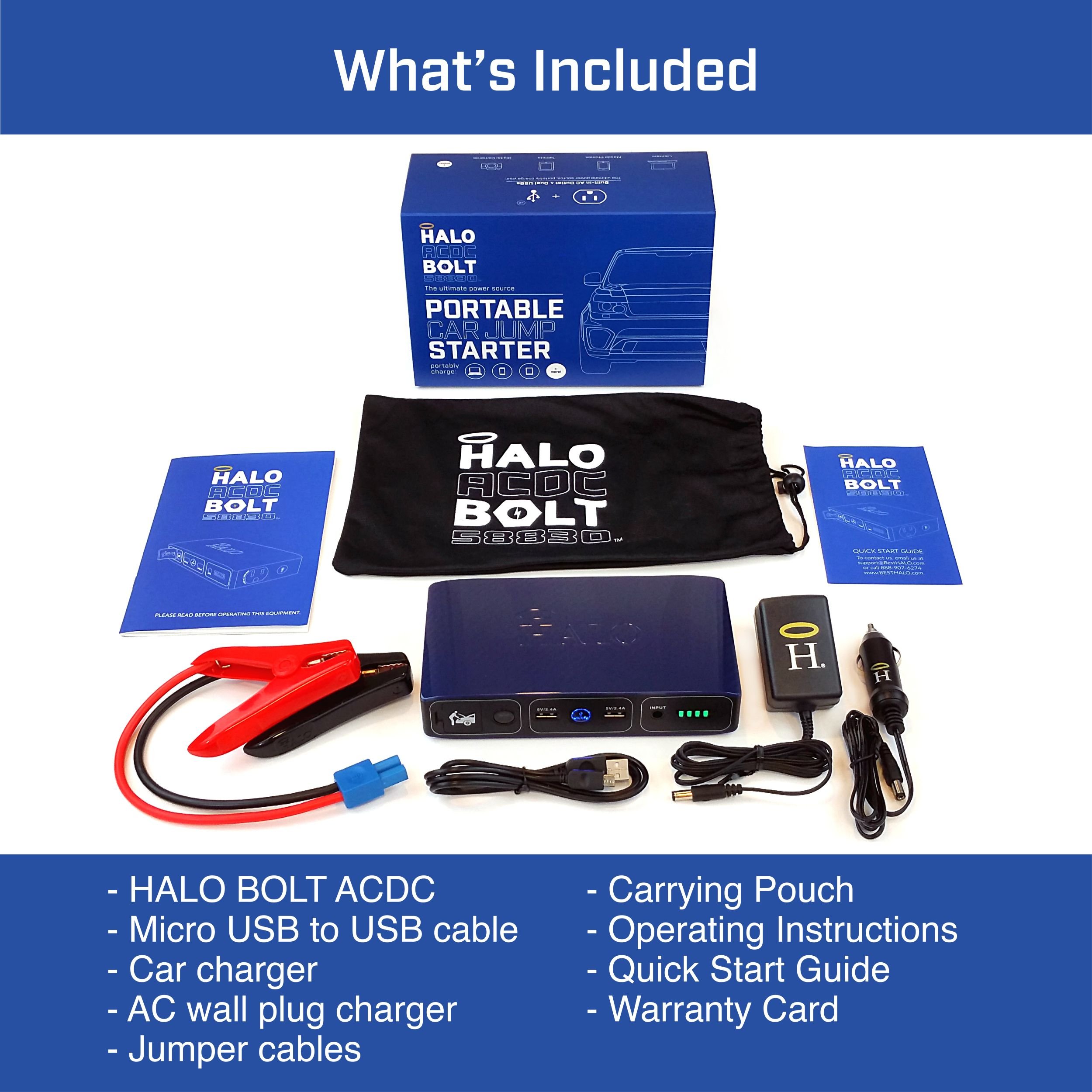 HALO Usb Bolt 58830 mWh Portable Phone Laptop Charger Car Jump Starter with AC Outlet and Car Charger - 120 Amps -Rose Gold