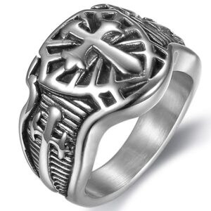 jude jewelers stainless steel crusader sword cross medieval shield ring (grey, 11)