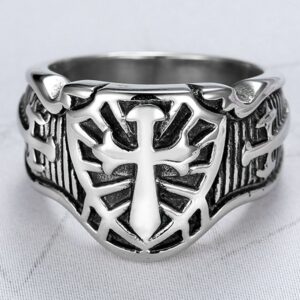 Jude Jewelers Stainless Steel Crusader Sword Cross Medieval Shield Ring (Grey, 11)