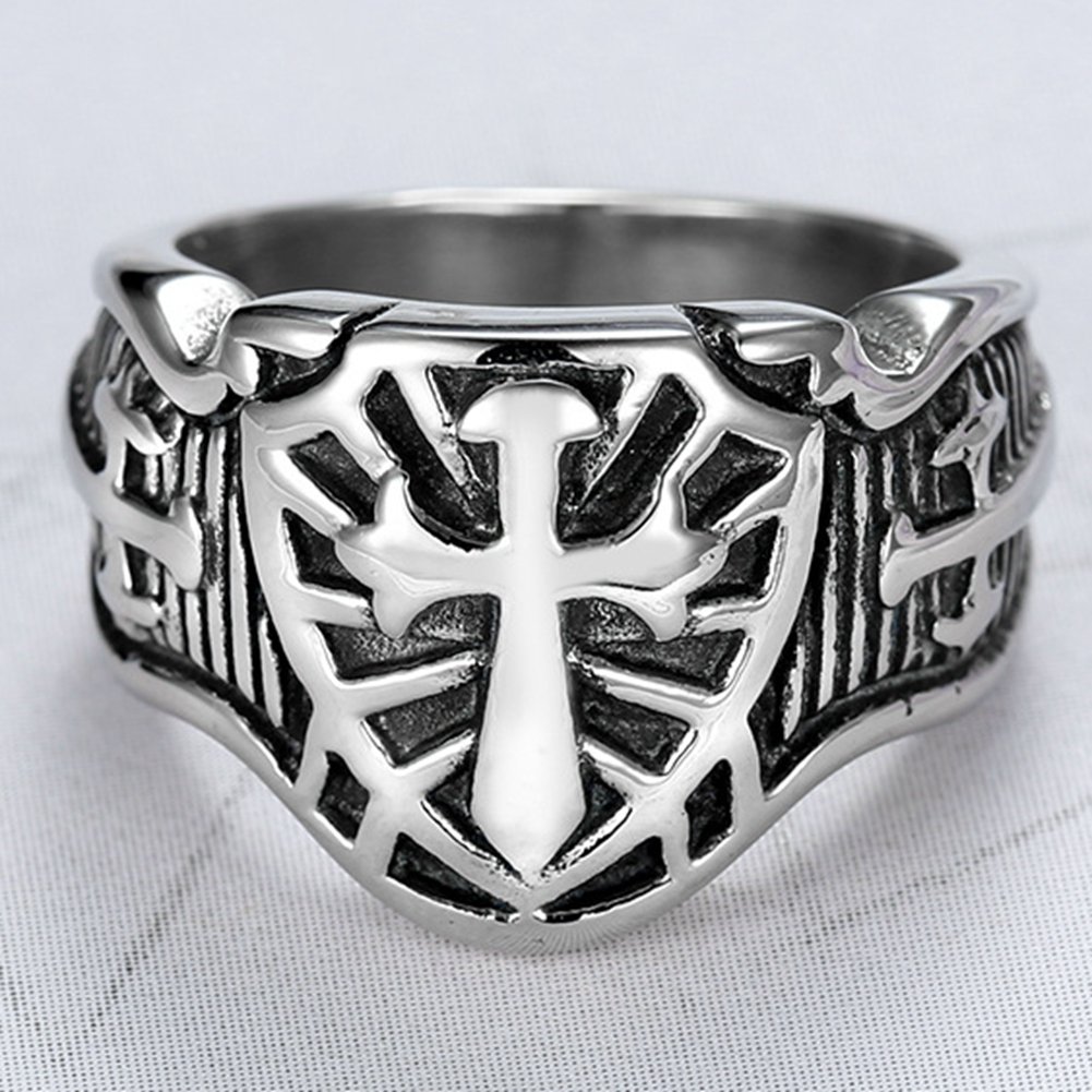 Jude Jewelers Stainless Steel Crusader Sword Cross Medieval Shield Ring (Grey, 11)