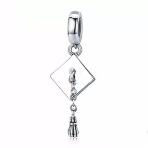 bachelor's hat charm 925 sterling silver graduation cap charm beads fit on pandora charms bracelet & necklace