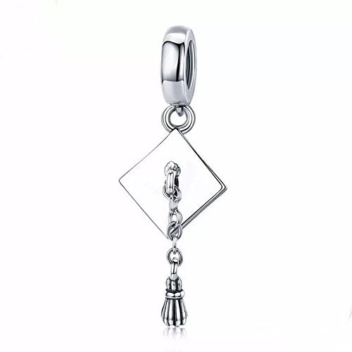 Bachelor's Hat Charm 925 Sterling Silver Graduation Cap Charm Beads Fit on Pandora Charms Bracelet & Necklace