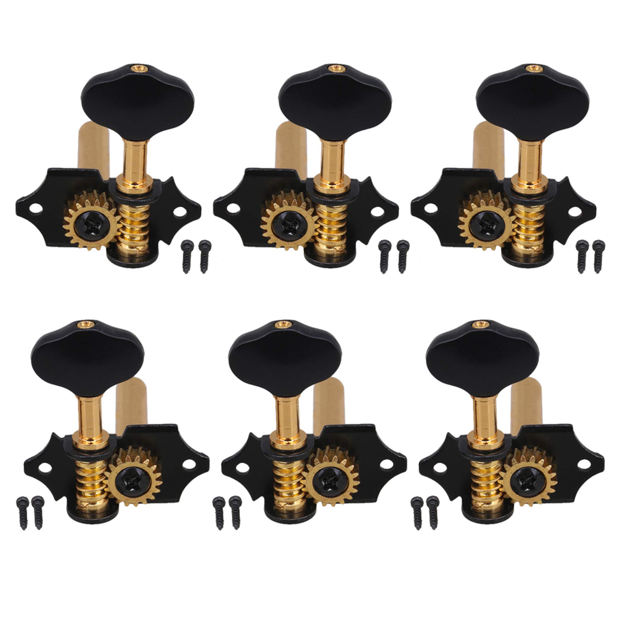 Yibuy Zinc Alloy Black Golden Open Style Guitar Machine Head Tuning Pegs Locking Tuners 3L 3R 18:1 for Classical Guitar