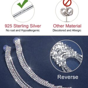 FOCALOOK Rhinestone Earrings for Women Sparkly Prom Earrings Long Dangle Drop Iridescent Earrings