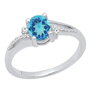 Dazzlingrock Collection 7X5 MM Oval Blue Topaz & Round Diamond Ladies Engagement Ring in 925 Sterling Silver, Size 8