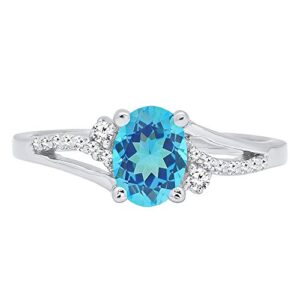 Dazzlingrock Collection 7X5 MM Oval Blue Topaz & Round Diamond Ladies Engagement Ring in 925 Sterling Silver, Size 8