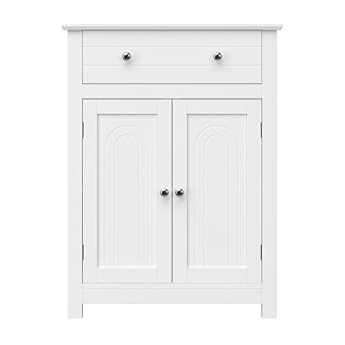 VASAGLE Bathroom Storage Cabinet Free Standing, with Drawer and Adjustable Shelf, Kitchen Cupboard, Wooden Entryway Storage Cabinet, 23.6 x 11.8 x 31.5 Inches, White UBBC61WT