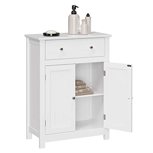 VASAGLE Bathroom Storage Cabinet Free Standing, with Drawer and Adjustable Shelf, Kitchen Cupboard, Wooden Entryway Storage Cabinet, 23.6 x 11.8 x 31.5 Inches, White UBBC61WT