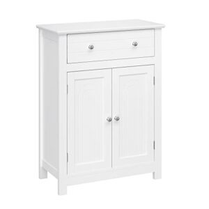 vasagle bathroom storage cabinet free standing, with drawer and adjustable shelf, kitchen cupboard, wooden entryway storage cabinet, 23.6 x 11.8 x 31.5 inches, white ubbc61wt