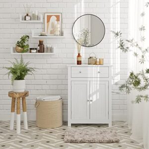 VASAGLE Bathroom Storage Cabinet Free Standing, with Drawer and Adjustable Shelf, Kitchen Cupboard, Wooden Entryway Storage Cabinet, 23.6 x 11.8 x 31.5 Inches, White UBBC61WT