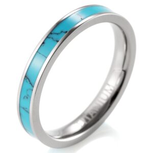 shardon women's 3mm titanium ring with synthetic turquoise inlaid size 6.5