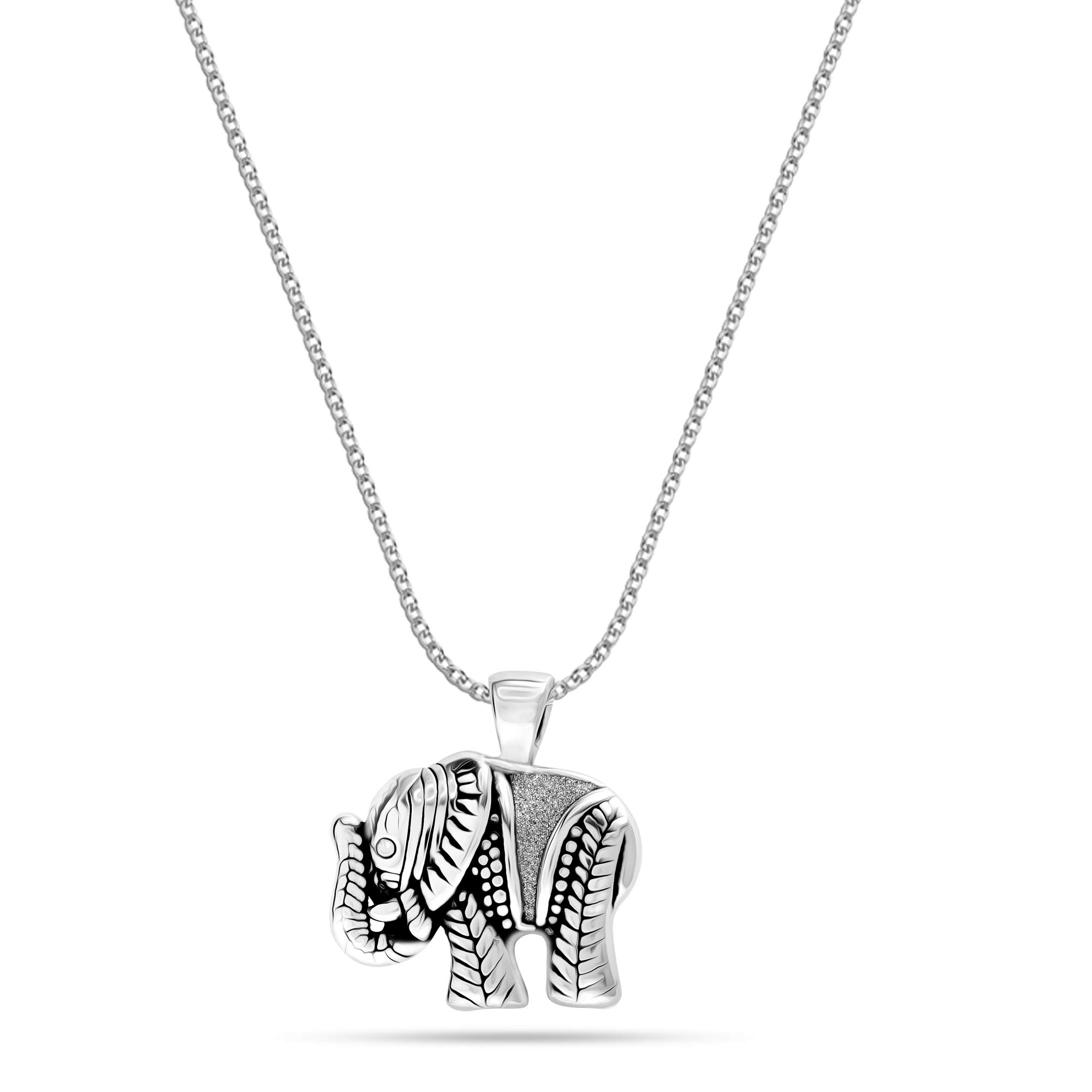 LeCalla 925 Sterling Silver Elephant Necklace Jewelry Antique Beautifully Carved Elephant Pendant Necklace for Women