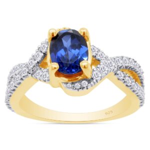 affy oval shape simulated blue sapphire & white cubic zirconia fahion ring in 925 sterling silver (2.18 cttw) ring size-10.5