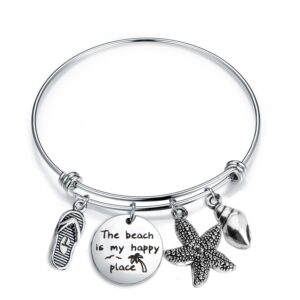 seiraa the beach is my happy place bracelet expandable stainless steel bangle beach jewelry for beach lover (happy place)