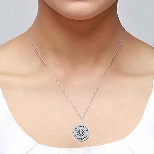 LeCalla Sterling Silver Jewelry Antique Engrave You are My Sunshine Pendant for Women