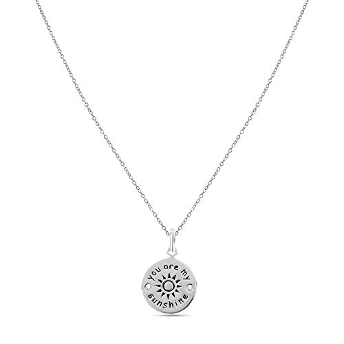 LeCalla Sterling Silver Jewelry Antique Engrave You are My Sunshine Pendant for Women