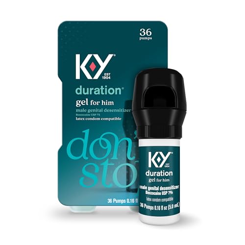 K-Y Duration Gel 0.16 fl oz, for Men, Adult Couples, Numbing Male Genital Desensitizer to Last Longer, Pleasure Enhancer, 36 Pumps, Latex Condom Compatible