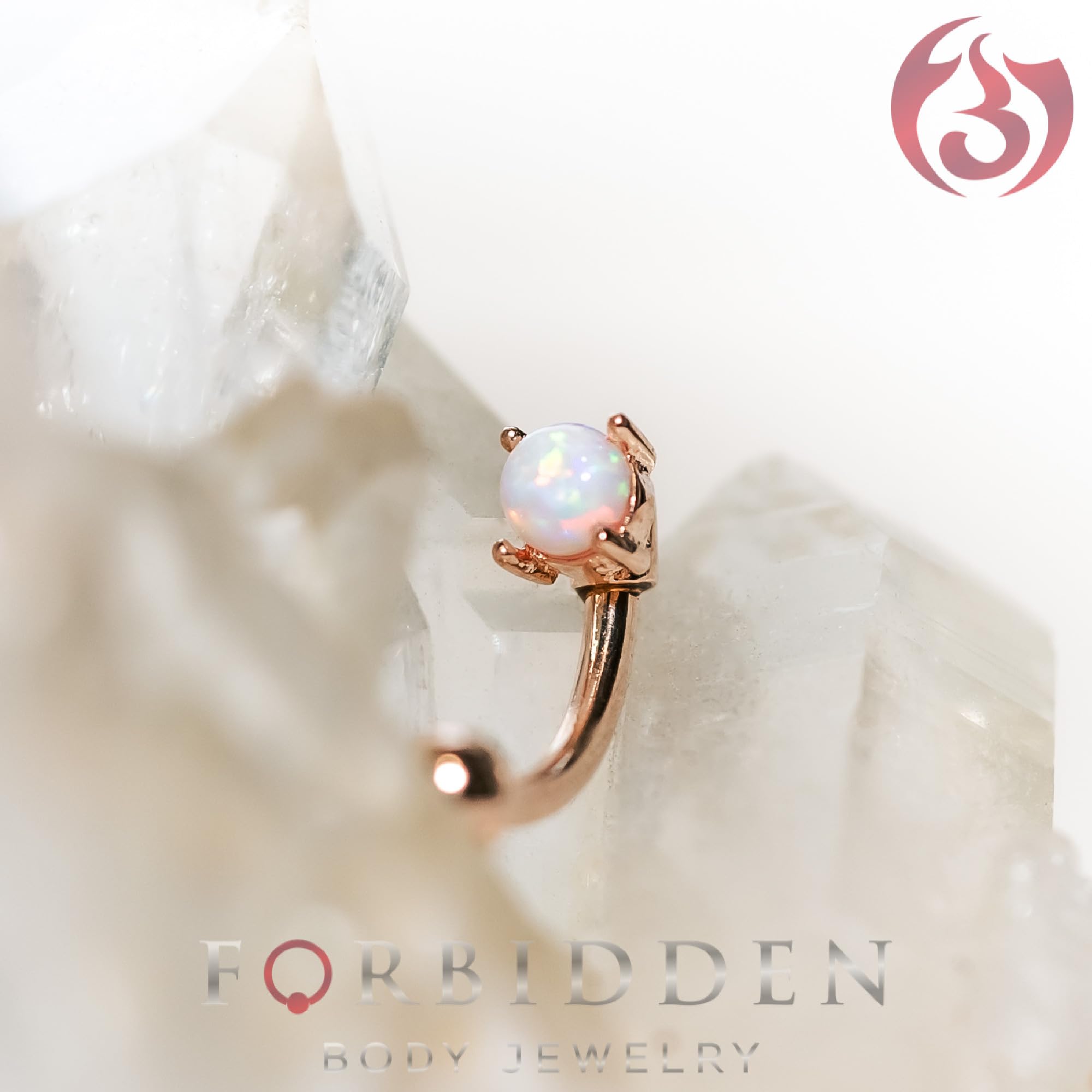 Forbidden Body Jewelry 16g Rose Gold IP Surgical Steel Synthetic White Opal Top Barbell for Daith, Eyebrow and Rook Piercing