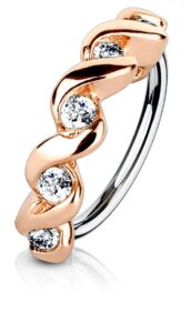 forbidden body jewelry 20g 8mm rose gold ip plated surgical steel cz set twisted design top nose hoop