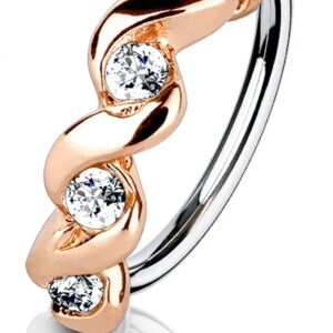 Forbidden Body Jewelry 20g 8mm Rose Gold IP Plated Surgical Steel CZ Set Twisted Design Top Nose Hoop