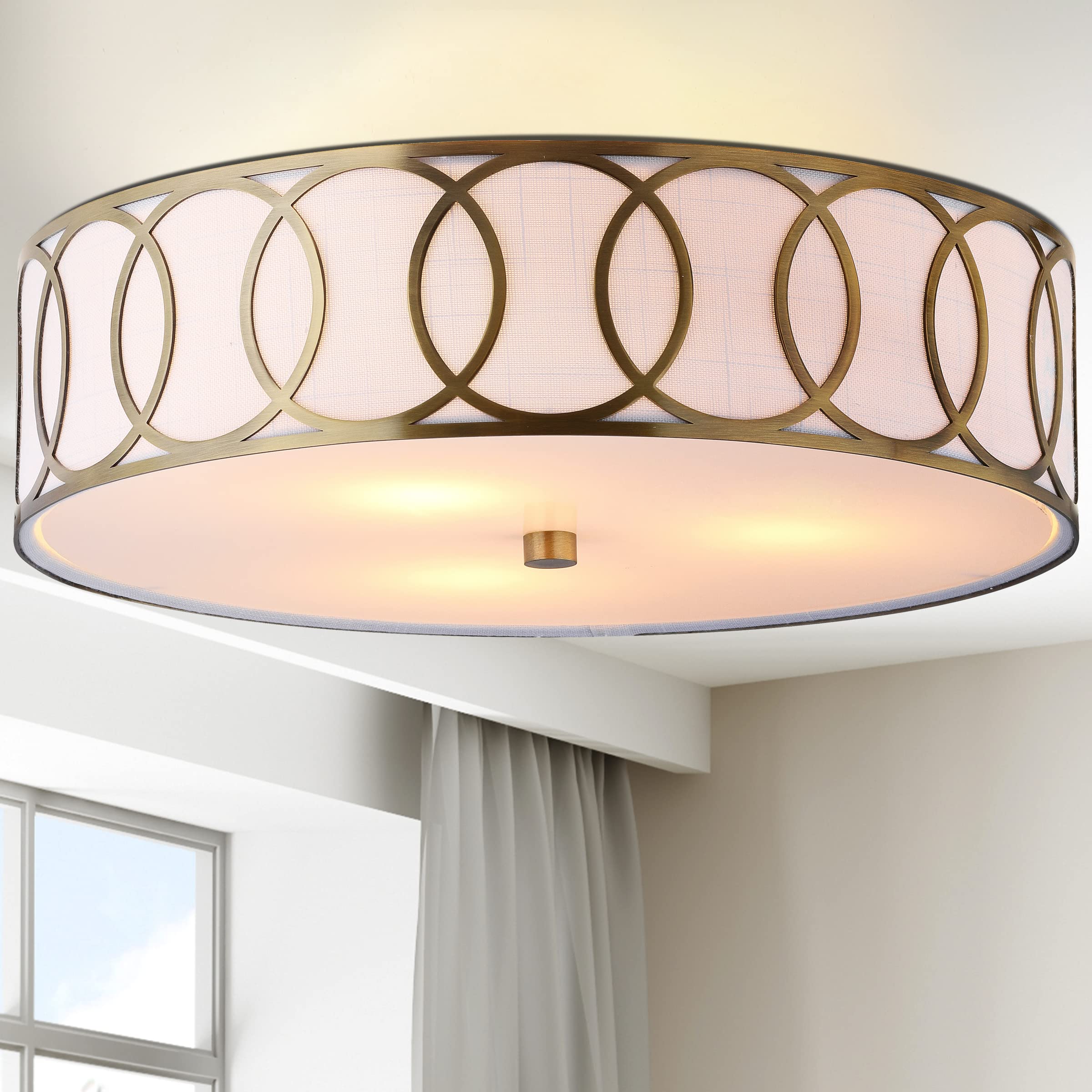 JONATHAN Y JYL3503A Aubrey 3-Light 15.5" Metal LED Flush Mount Contemporary,Transitional Dimmable, 2700K Cozy Warm Light, for Kitchen,Hallway,Bathroom,Stairwell, Brass Gold