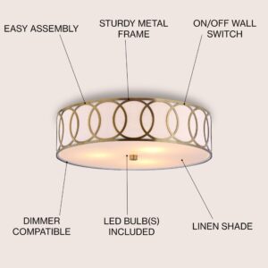 JONATHAN Y JYL3503A Aubrey 3-Light 15.5" Metal LED Flush Mount Contemporary,Transitional Dimmable, 2700K Cozy Warm Light, for Kitchen,Hallway,Bathroom,Stairwell, Brass Gold