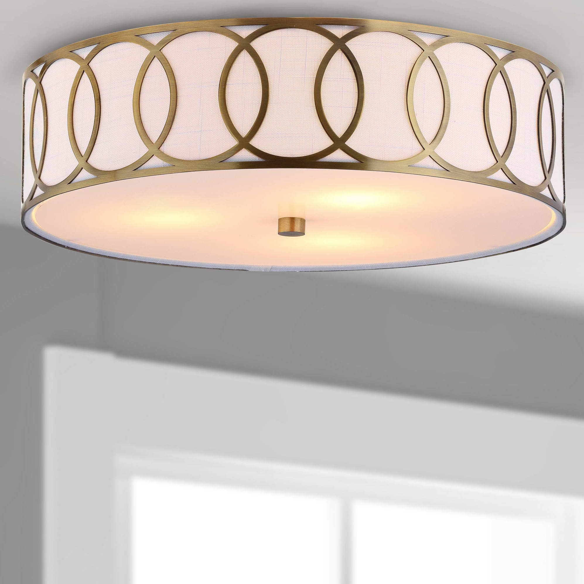 JONATHAN Y JYL3503A Aubrey 3-Light 15.5" Metal LED Flush Mount Contemporary,Transitional Dimmable, 2700K Cozy Warm Light, for Kitchen,Hallway,Bathroom,Stairwell, Brass Gold