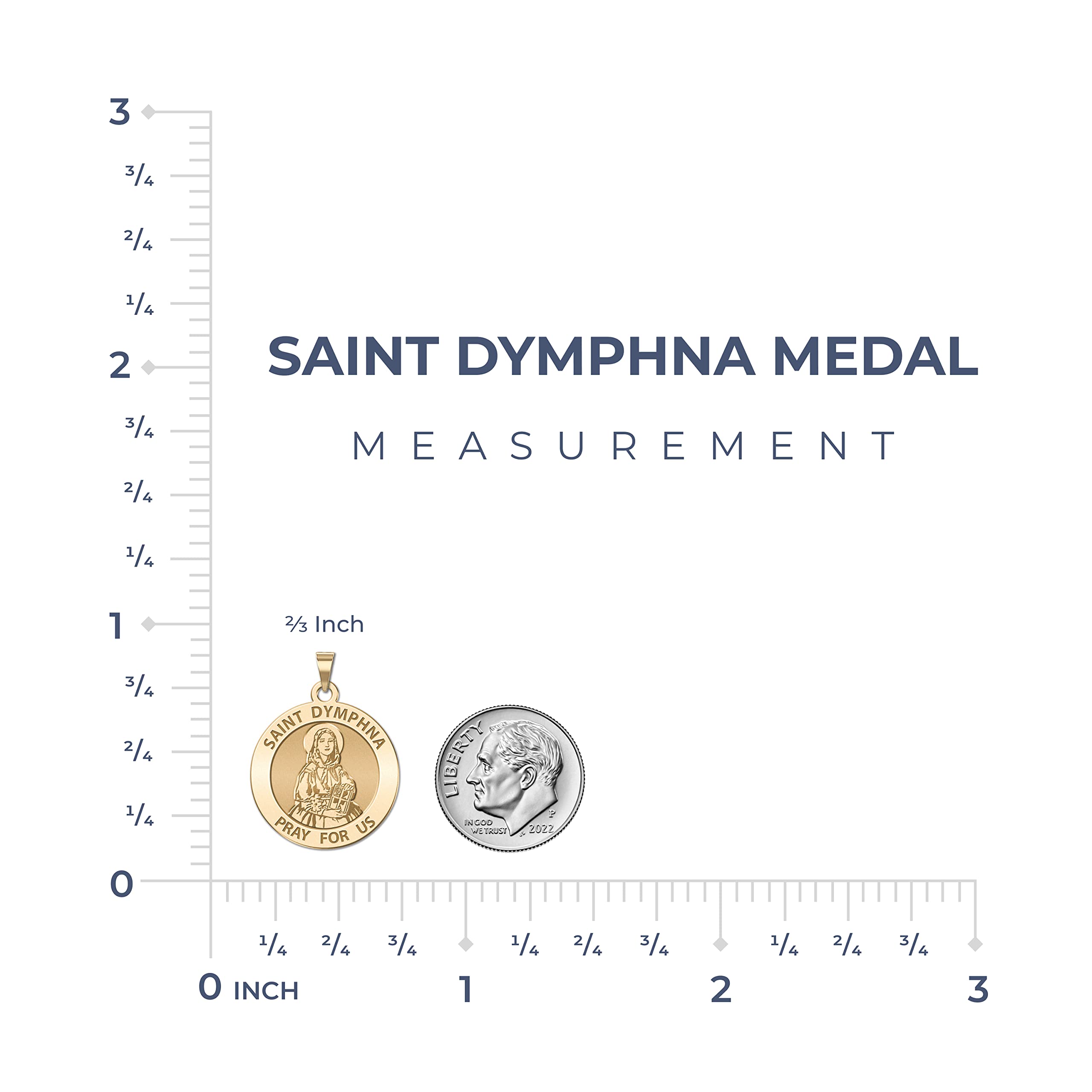 PicturesOnGold.com Saint Dymphna Round Religious Medal - Solid 14k Yellow Gold - 2/3 x 2/3 Inch, Medal With Engraving