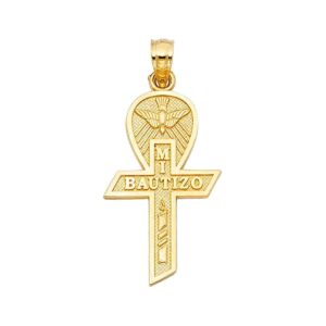 14k yellow gold religious religious baptism cross pendant - height 24 mm width 15 mm/avg. weight 1.3 grams