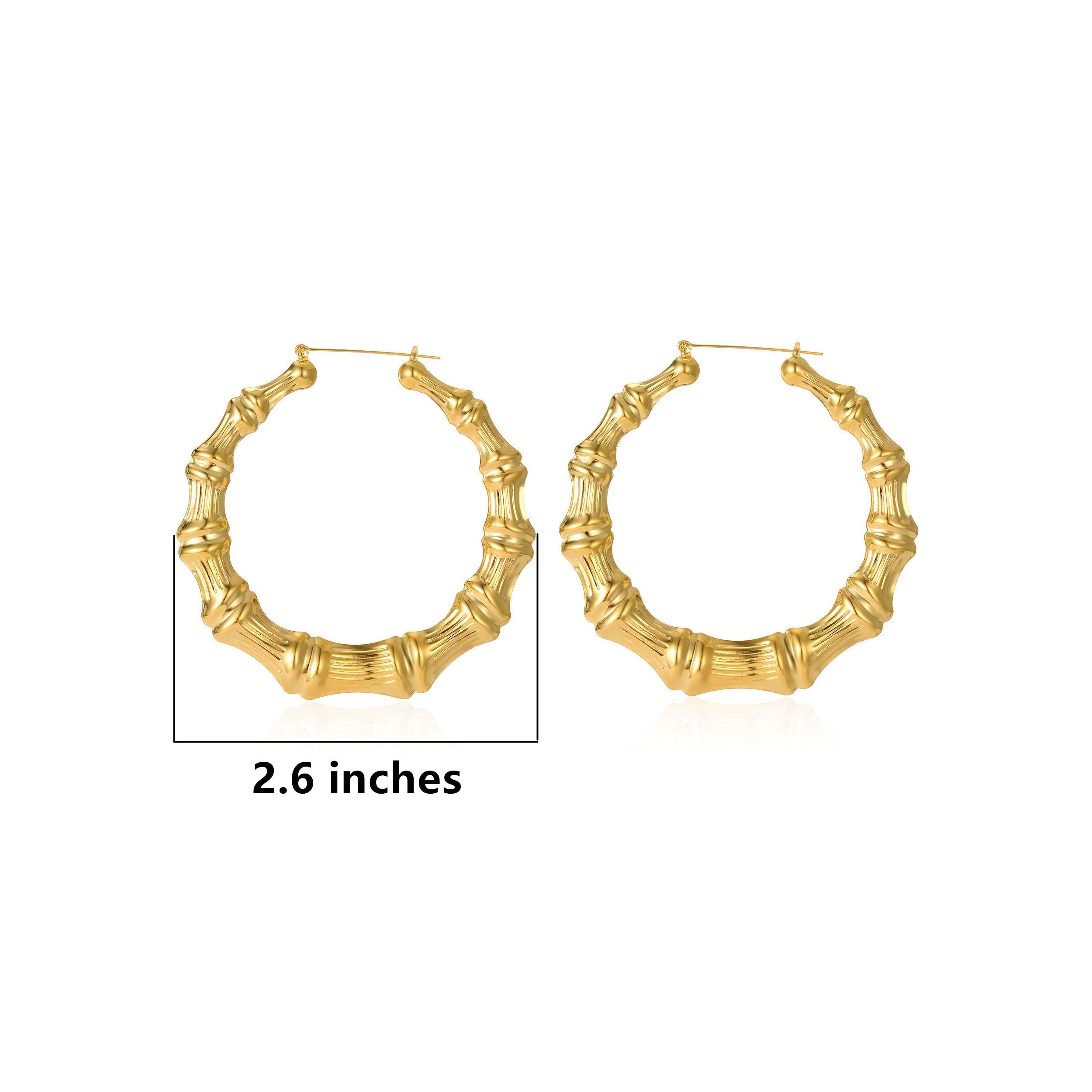 Gold Plated Bamboo Hoop Earring Hollow Casting Hip-Hop Statement Jewelry for Women Dia 65mm