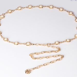 Amiveil Women's Metal Chain Flower Pearl Belts Gold Silver