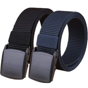 hoanan 2 pack 1.25" wide military tactical belt, no metal webbing nylon web belt(black+navy)