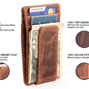 RAW HYD Men's Full-Grain Leather Slim Wallet with Money Clip - RFID Blocking, 5 Card Sleeves, Holds 15 Bills, Compact & Durable - Hunter Brown