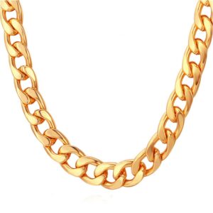 tuokay 18k faux gold chain necklace, 90s punk style necklace costume jewelry, hip hop turnover chain necklace, stainless steel (24 inches, 10mm)