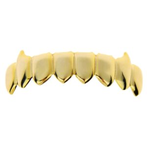 fang grillz 14k gold plated 8 bottom teeth fangs eight piece slugs hip hop vampire mouth grills