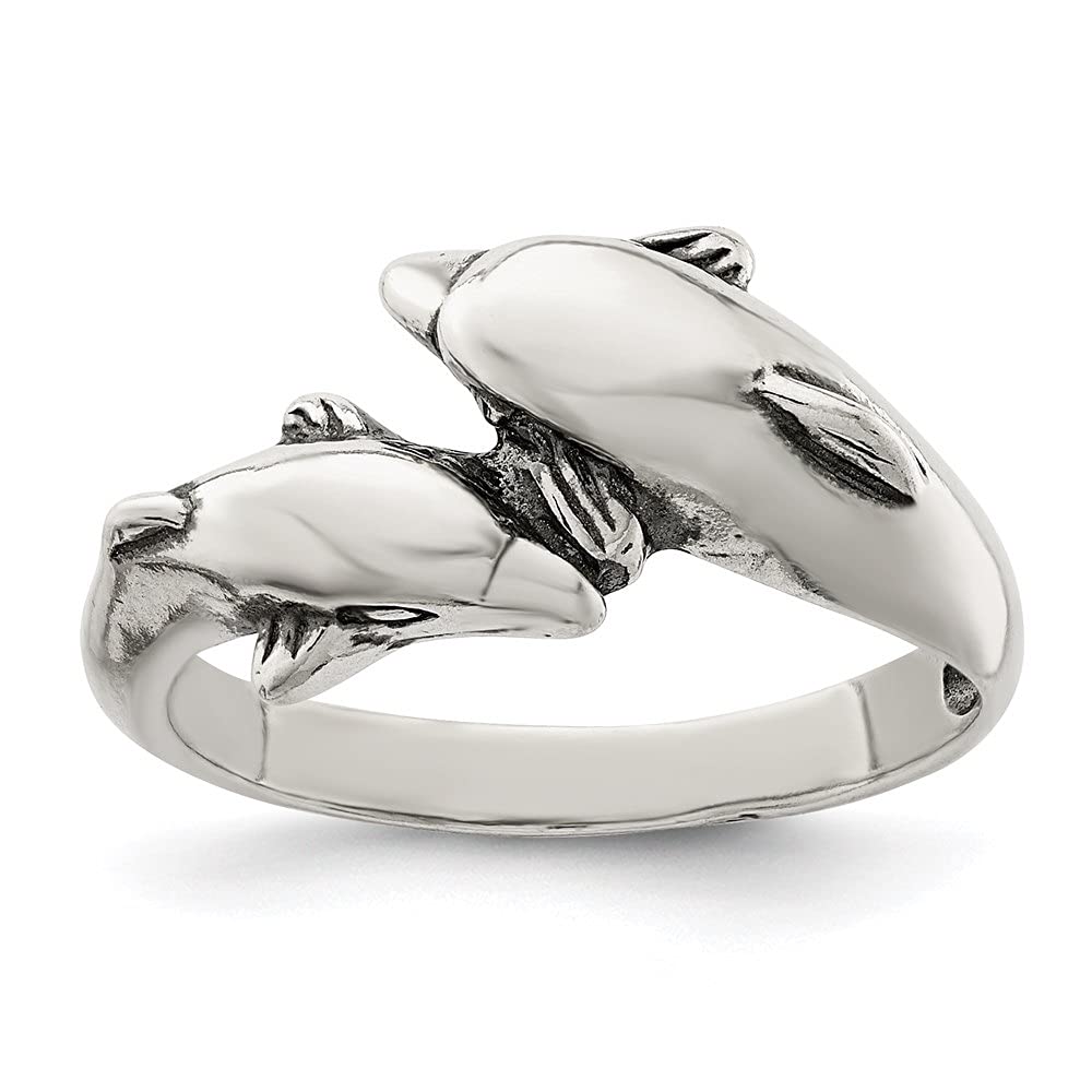 Diamond2Deal Solid 925 Sterling Silver Dolphin Ring