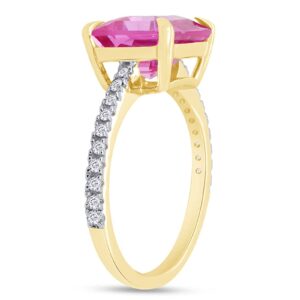 AFFY Asscher Simulated Pink Sapphire & White Cubic Zirconia Engagement Ring in 925 Sterling Silver (3.25 cttw) Ring Size-6.5