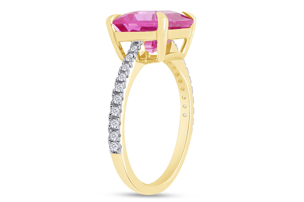 AFFY Asscher Simulated Pink Sapphire & White Cubic Zirconia Engagement Ring in 925 Sterling Silver (3.25 cttw) Ring Size-6.5