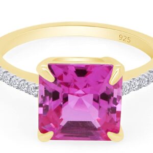 AFFY Asscher Simulated Pink Sapphire & White Cubic Zirconia Engagement Ring in 925 Sterling Silver (3.25 cttw) Ring Size-6.5